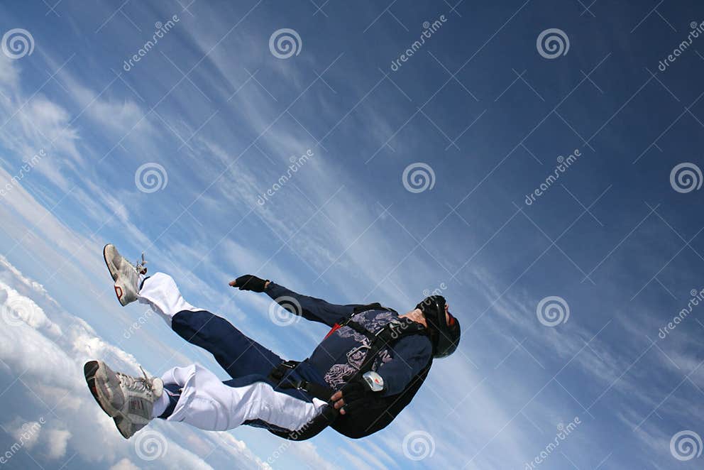 Close-up of Skydiver on His Back in Freefall Stock Photo - Image of ...