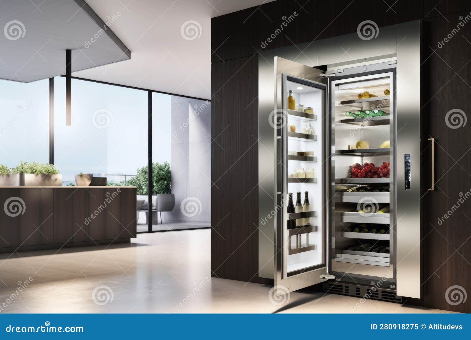 Close-up of the Sleek Exterior of a Walk-in Refrigerator, with a View ...