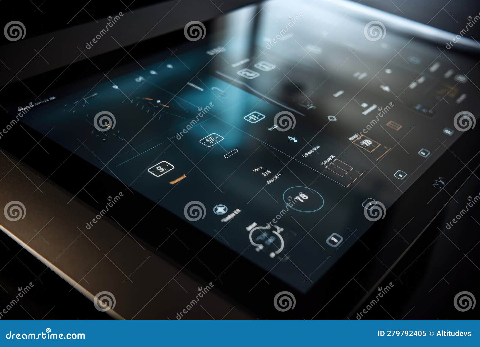 Close-up of Sleek Touchscreen Panel, with Icons and Settings for Music ...