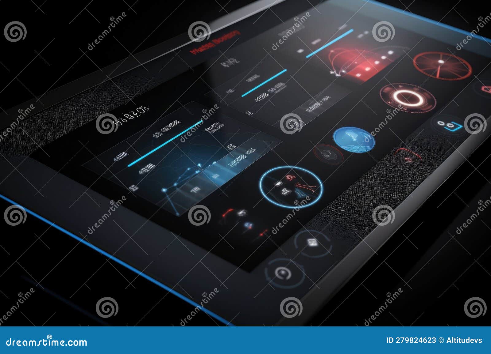 Close-up of Sleek Touchscreen Panel, with Icons and Settings for Music ...