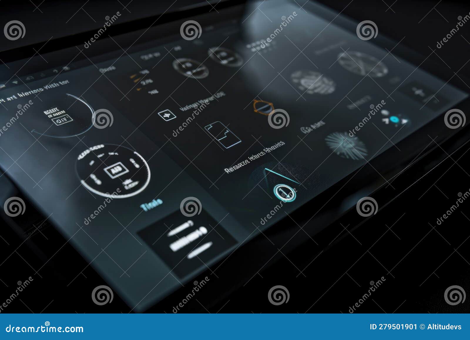 Close-up of Sleek Touchscreen Panel, with Icons and Settings for Music ...