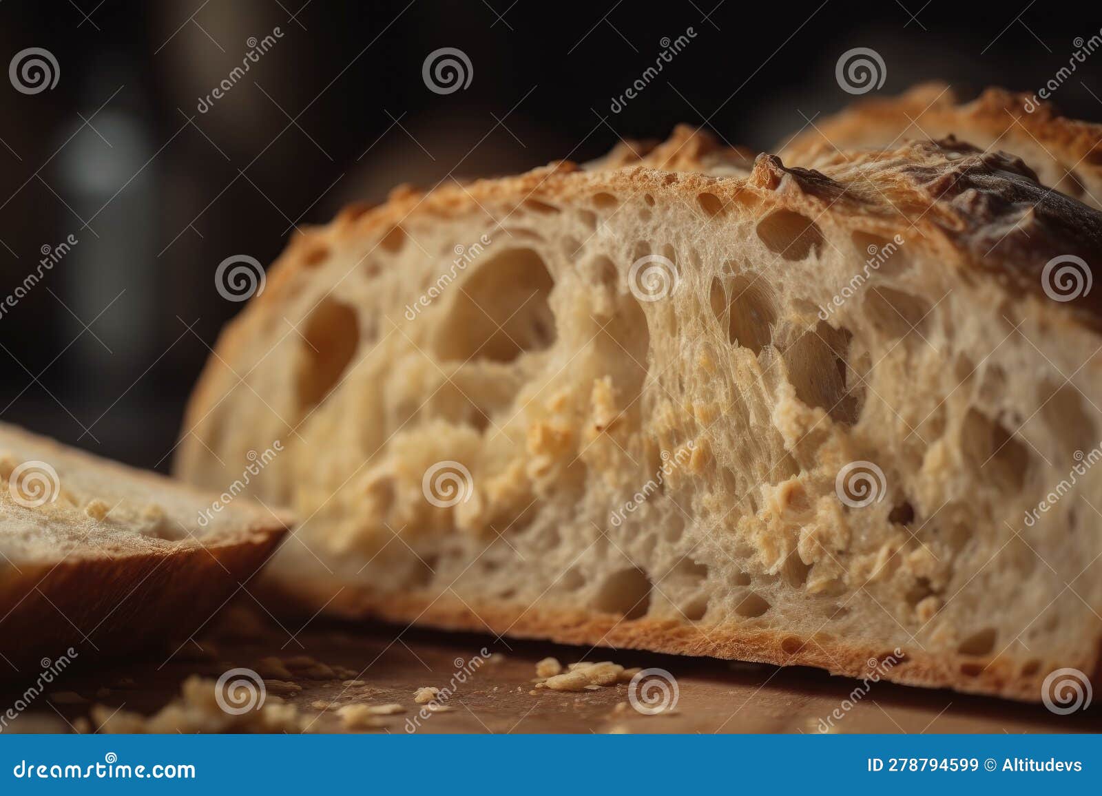 Close-up of Slice of Freshly Baked Bread, with Visible Crust and Crumb ...