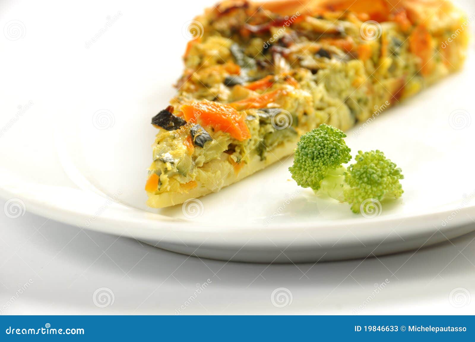 Close Up of Slice of Vegetable Pie on a White Dish Stock Image - Image ...