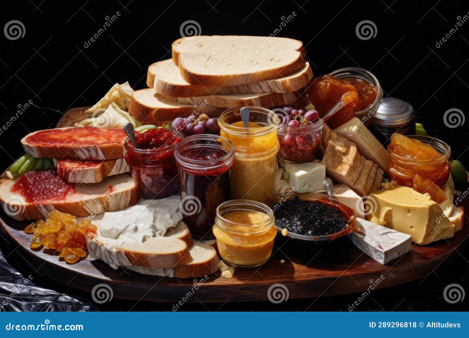 Close-up of Sliced Bread with Various Spreads Stock Photo - Image of ...
