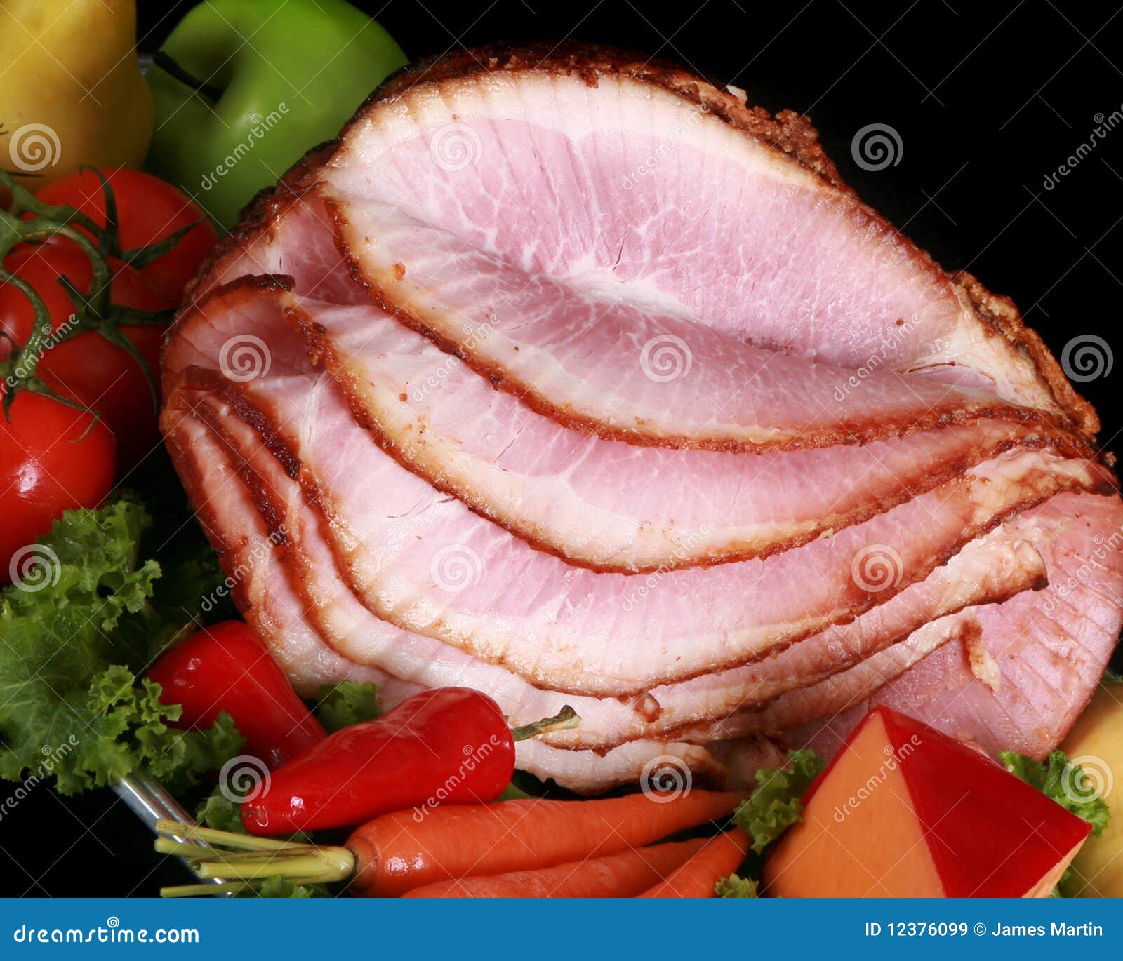 Close Up of a Sliced Ham on a Black Background Stock Image - Image of ...