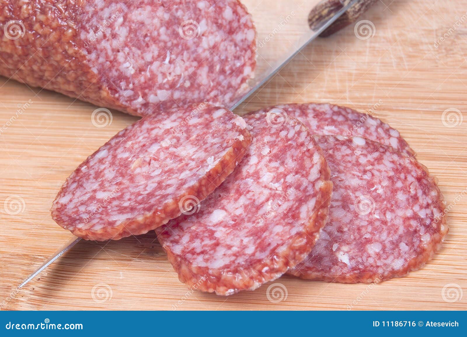 Close up of sliced salami stock photo. Image of cold - 11186716