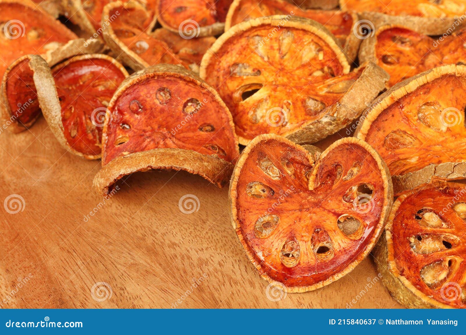 Close Up of Slices Dried Bael Fruit on Wooden Background Stock Image ...