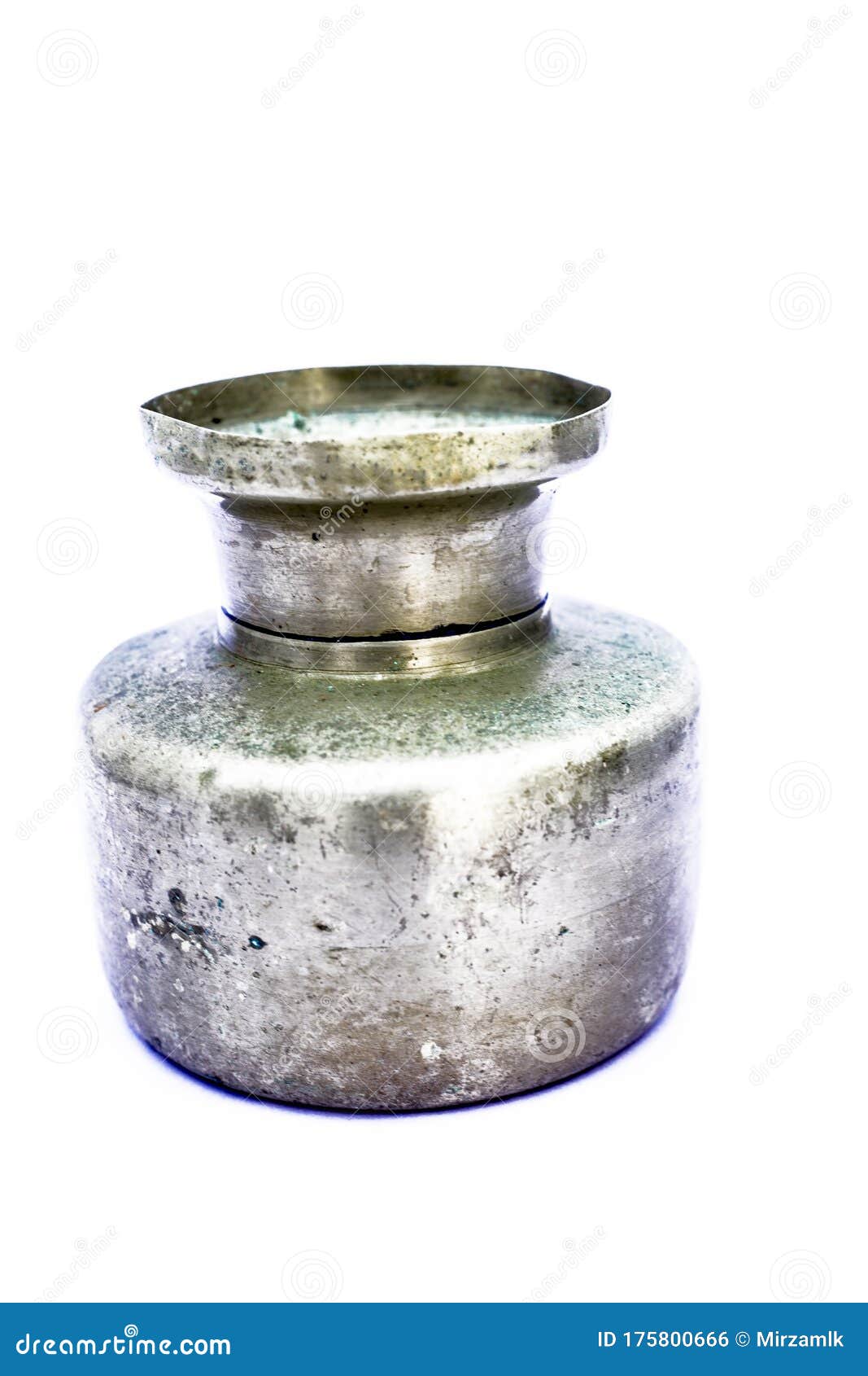 Close Up of Small Antique Brass Water or Liquid Container Isolated on ...