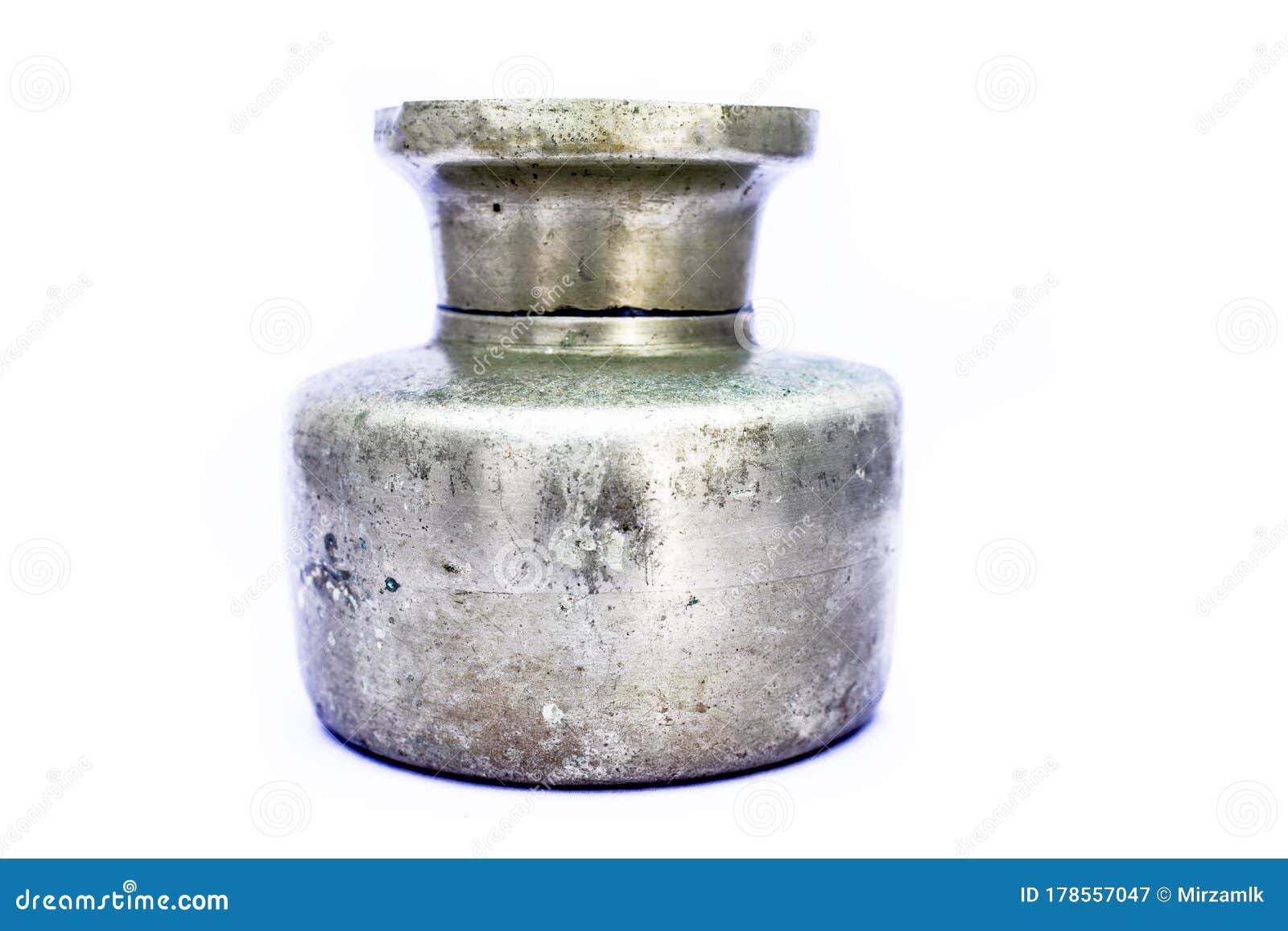 Close Up of Small Antique Brass Water or Liquid Container Isolated on ...