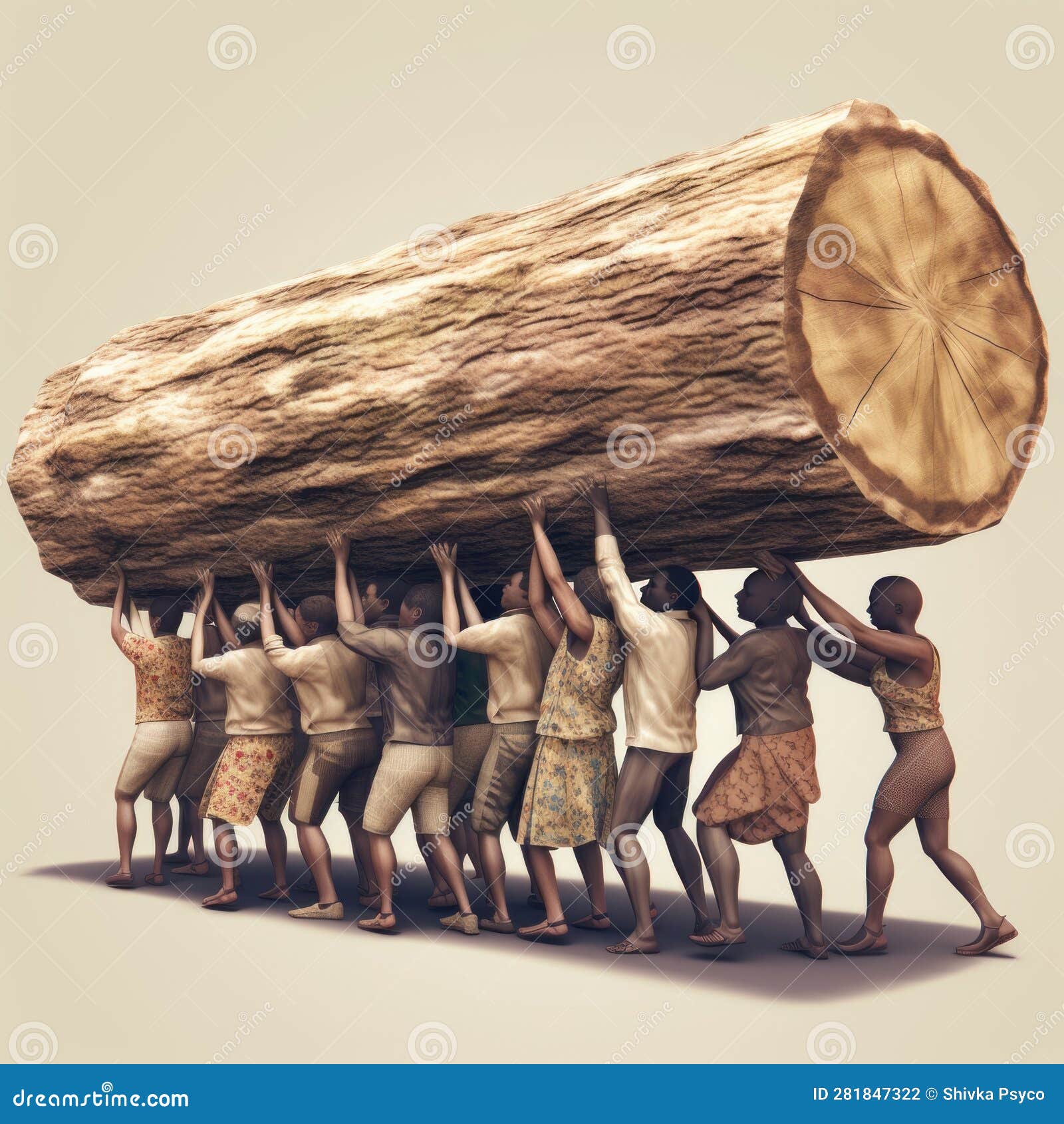 Small Figuring People Carrying A Big Log Together On White Background ...