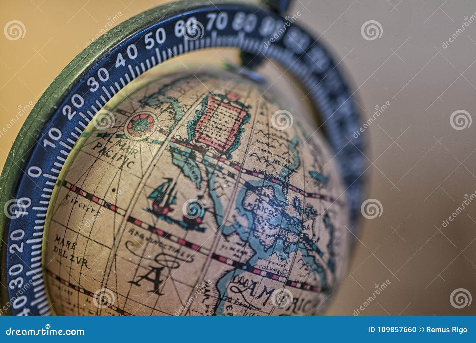 Close-up on a small globe stock photo. Image of history - 109857660