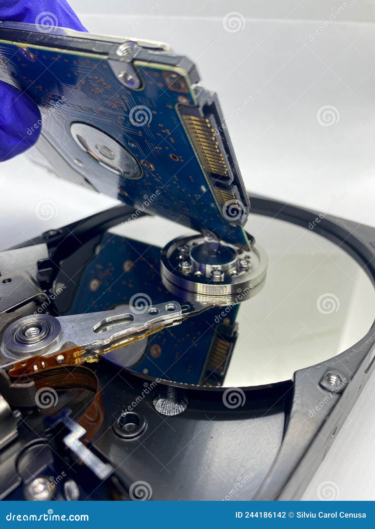 Closeup of Small Hard Disk Reflections on Silver Plate of a Hard Disk ...