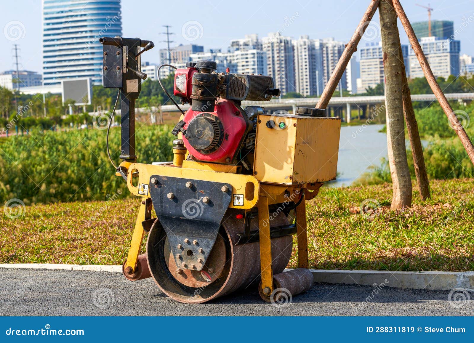 Close-up of a Small Road Roller on a Construction Site Stock Image ...