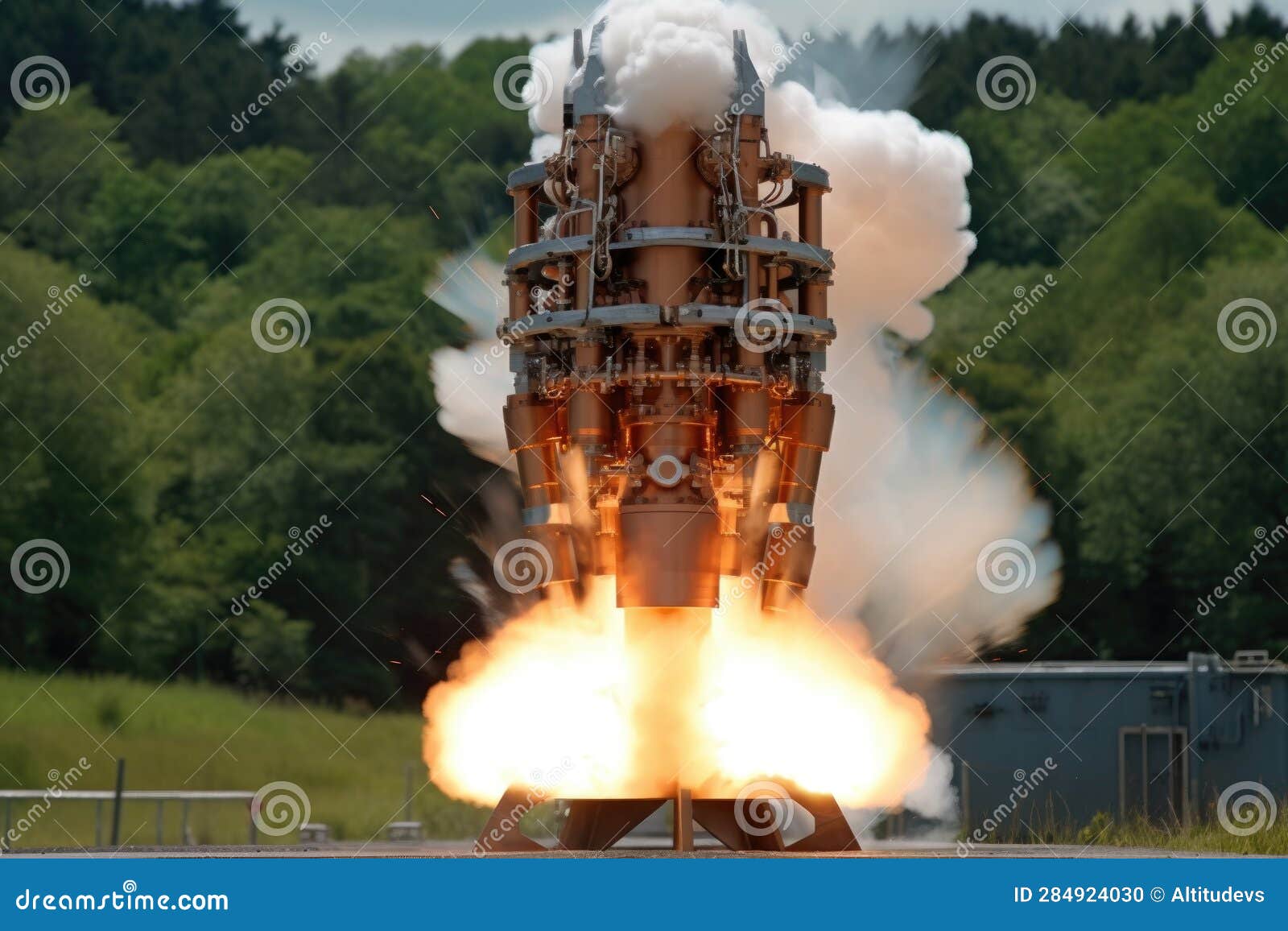 Close-up of a Small-scale Rocket Engine Test Firing Stock Illustration ...