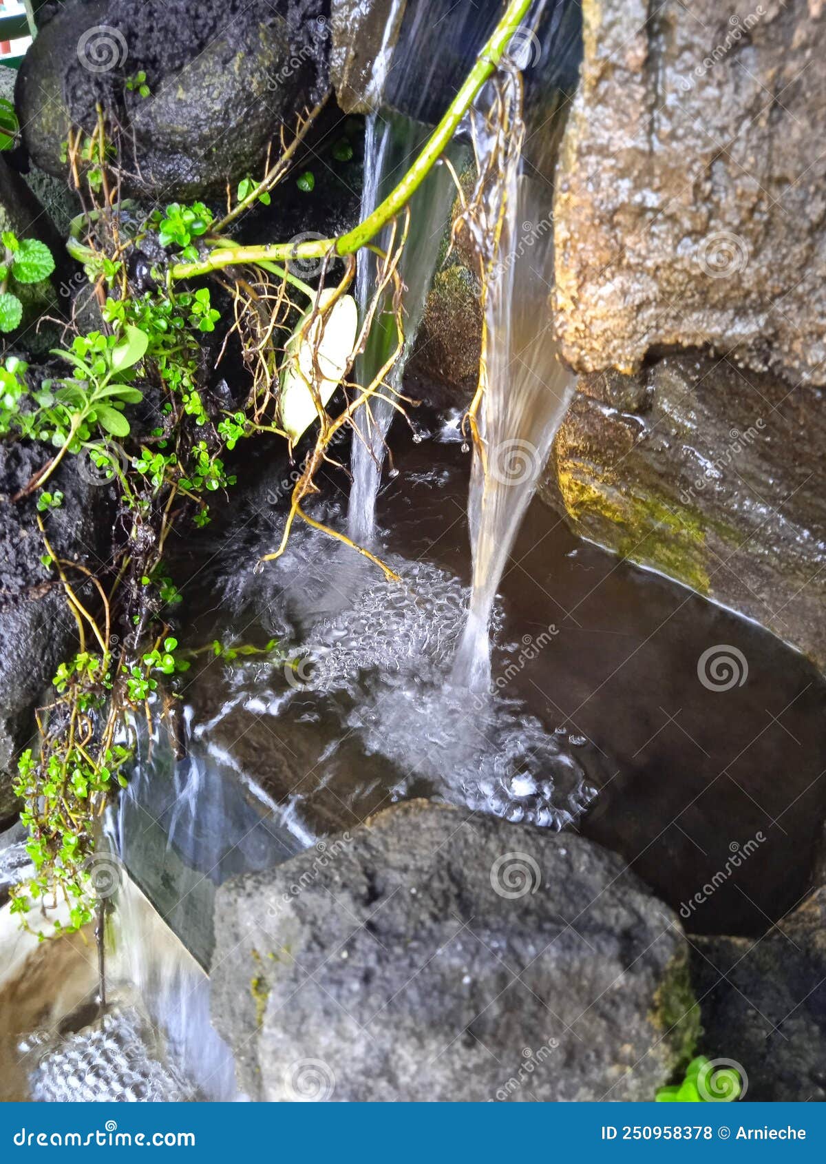 Close Up Small Waterfall Fish Pond Stock Photo - Image of nature, water ...