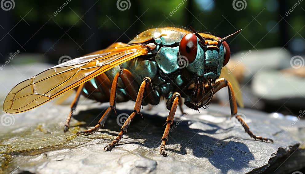 Close Up of a Small Yellow Bee Flying Generated by AI Stock Photo ...