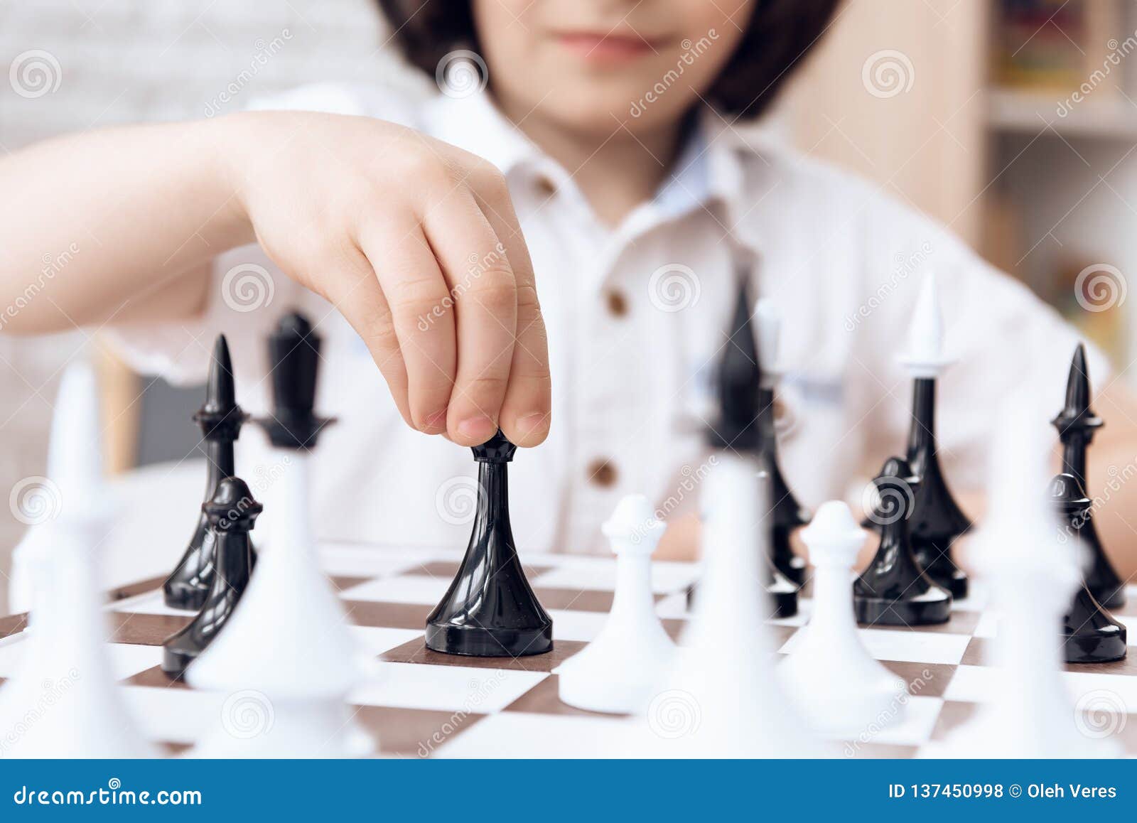Close Up. Smart Boy Move by Bishop. Game of Chess Stock Photo - Image ...