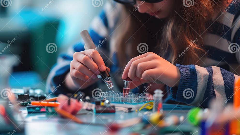 Close Up of Smart Children Hands Learning about Science in STEM Lesson ...