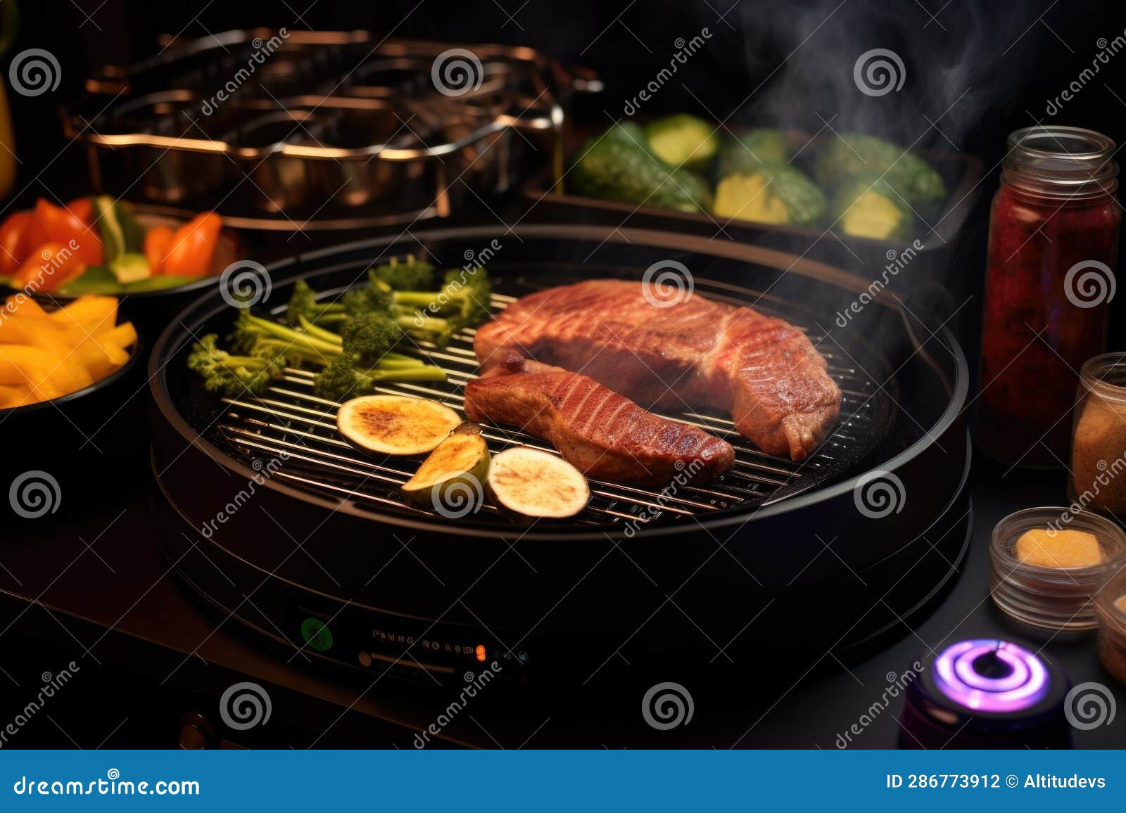 Close-up of Smart Grill Display Showing Cooking Time and Temperature ...
