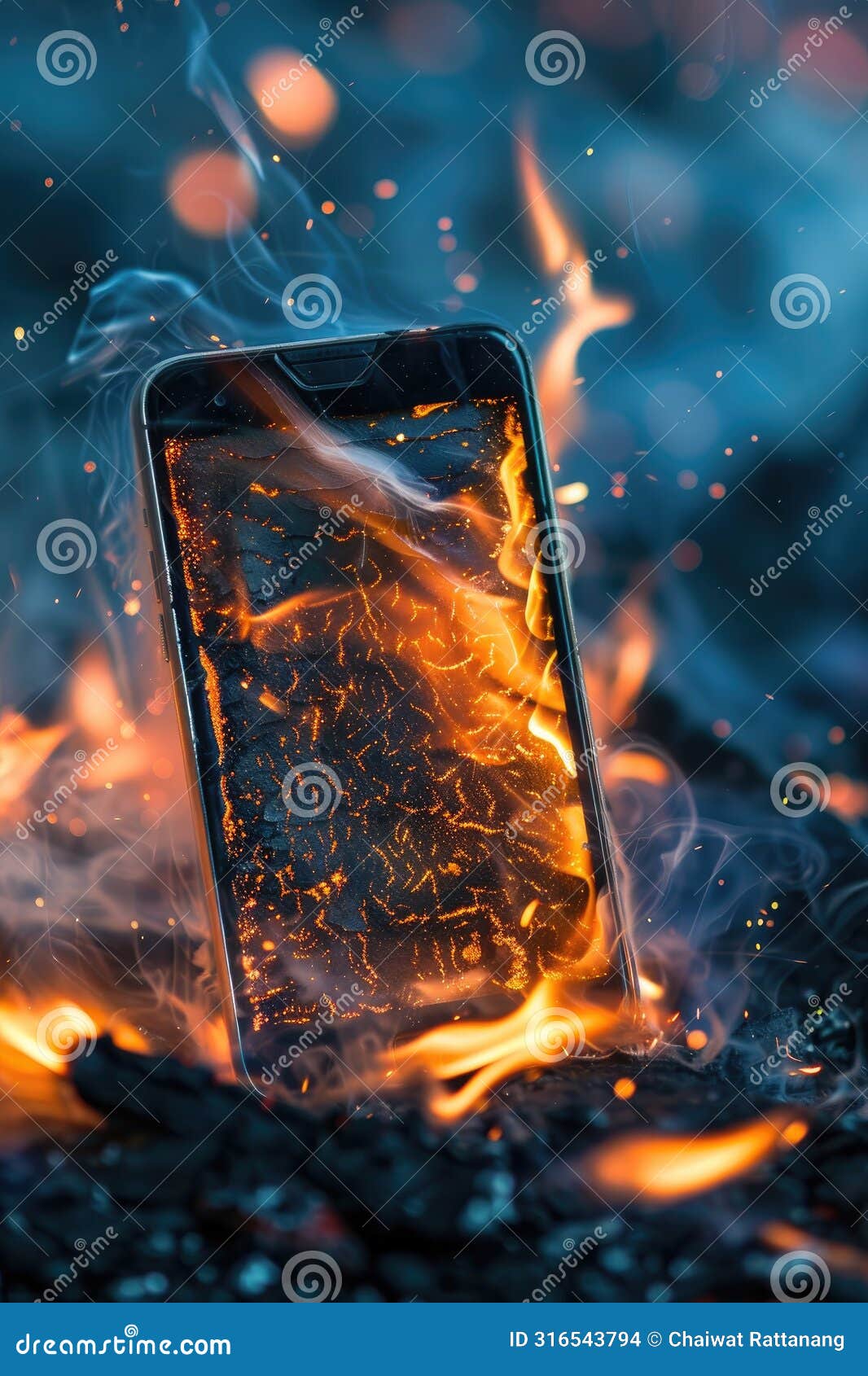 A Close Up of a Smart Phone in the Form of an Burn on Fire. Stock ...