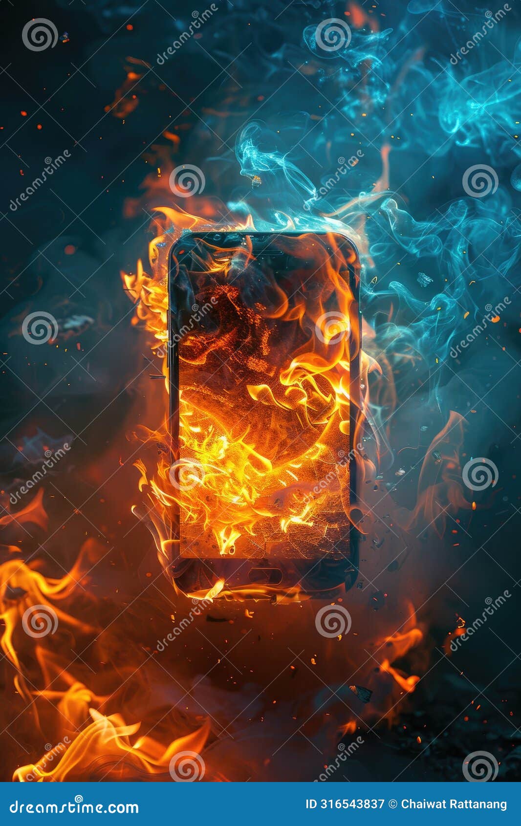A Close Up of a Smart Phone in the Form of an Burn on Fire. Stock ...
