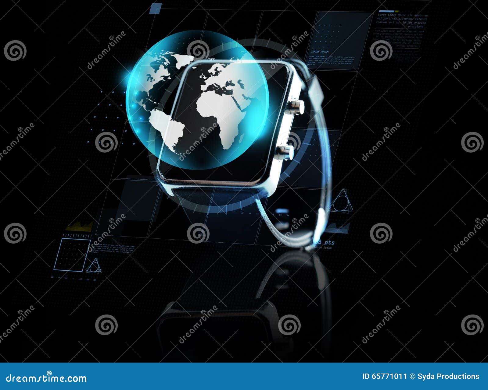 Close Up of Smart Watch with Earth Globe Stock Illustration ...