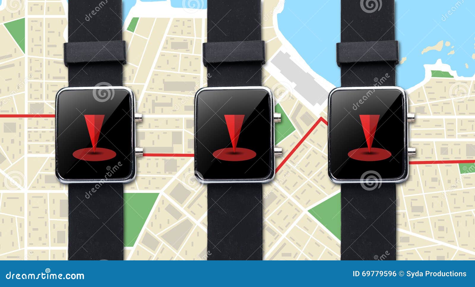 Close Up of Smart Watch with Gps Navigator Map Stock Illustration ...