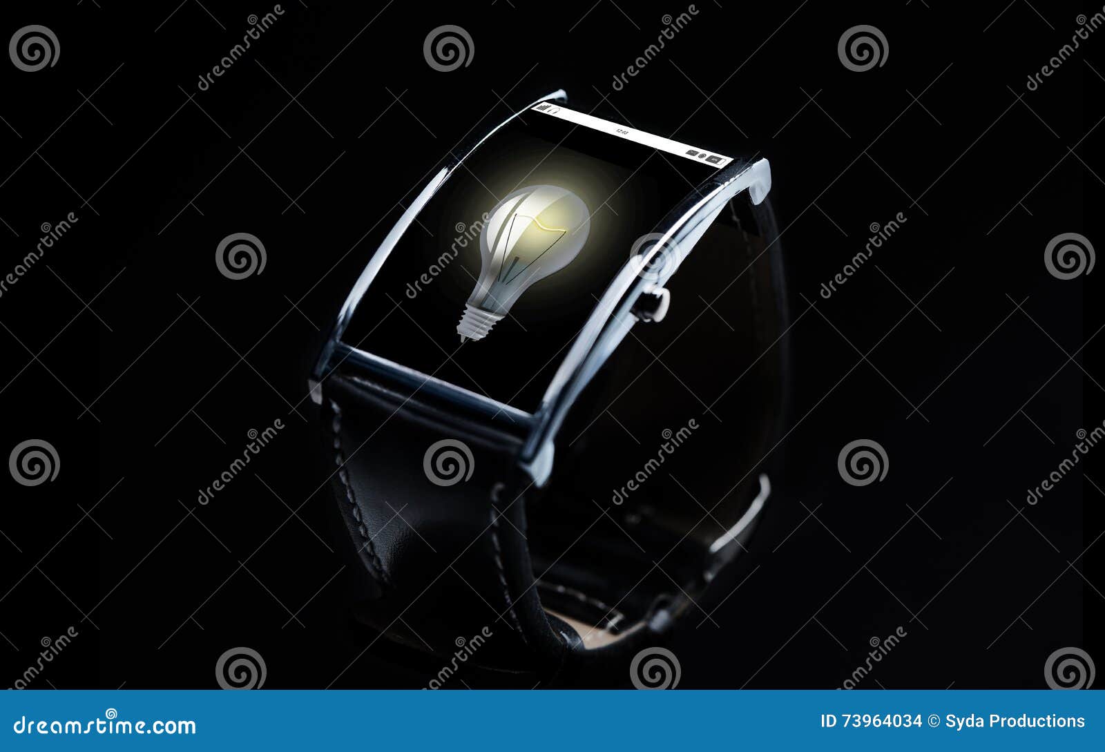 Close Up of Smart Watch with Light Bulb Icon Stock Photo - Image of ...