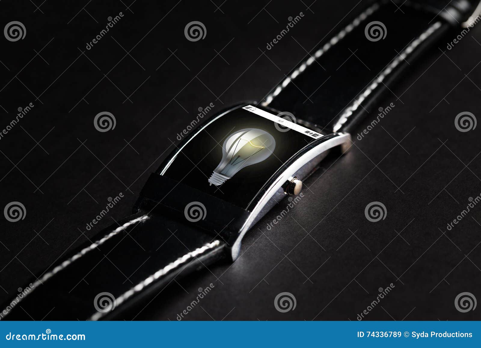 Close Up of Smart Watch with Light Bulb Icon Stock Image - Image of ...