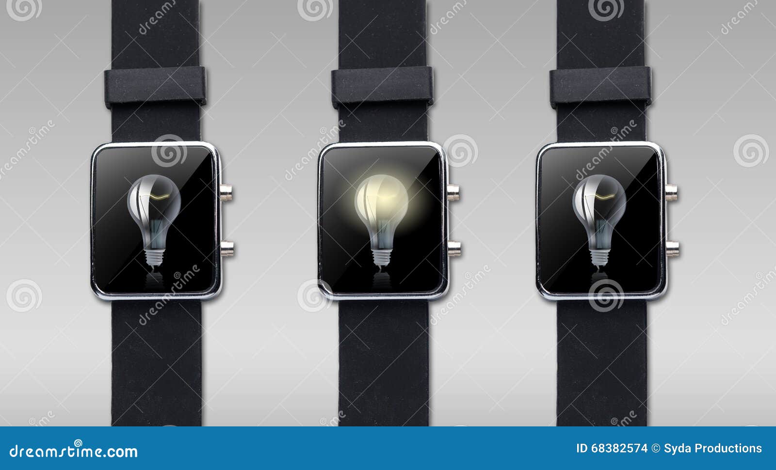 Close Up of Smart Watch with Light Bulb on Screen Stock Photo - Image ...
