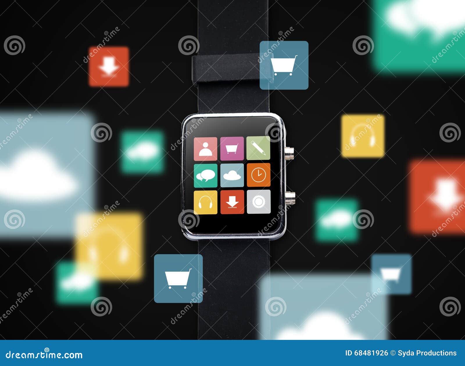 Close Up of Smart Watch with Menu Icons on Screen Stock Illustration ...