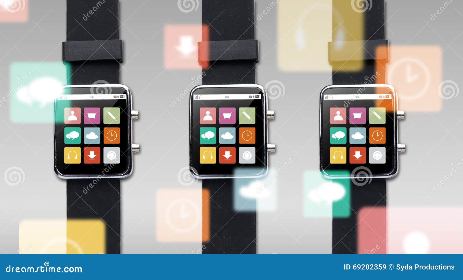 Close Up of Smart Watch with Menu Icons on Screen Stock Illustration ...