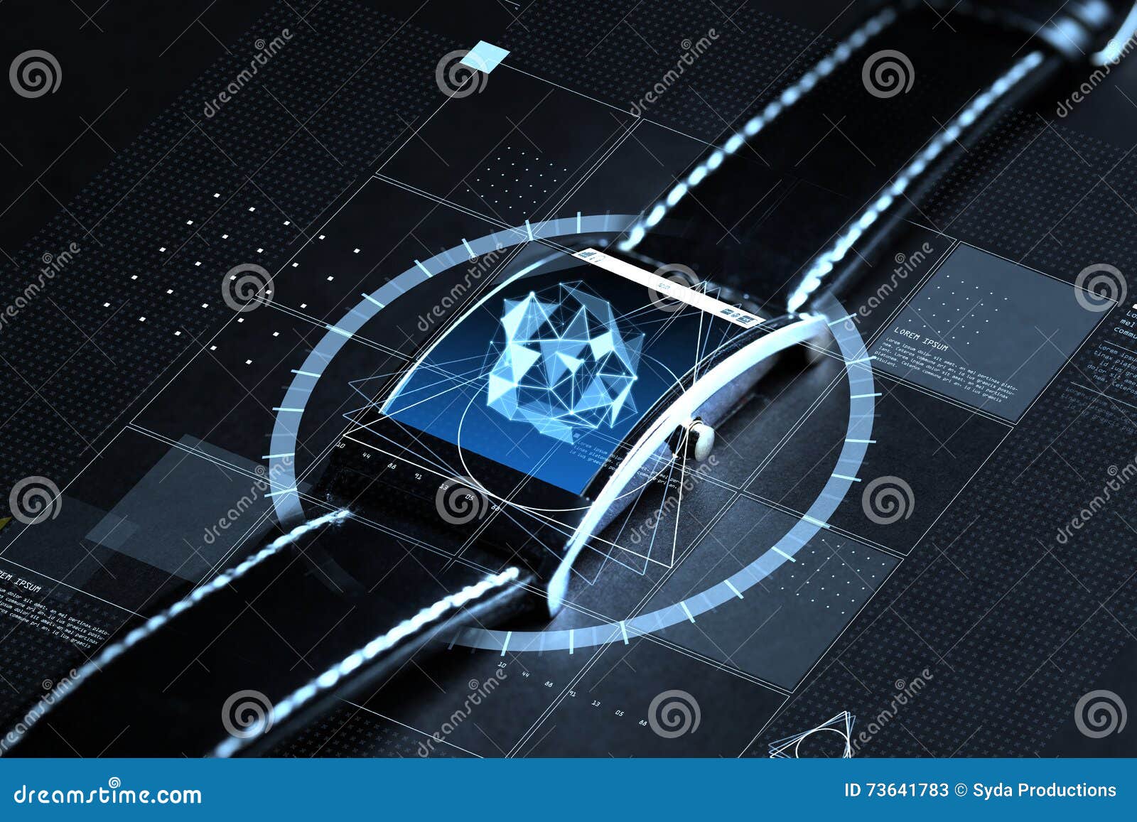 Close Up of Smart Watch with Polygonal Projection Stock Illustration ...