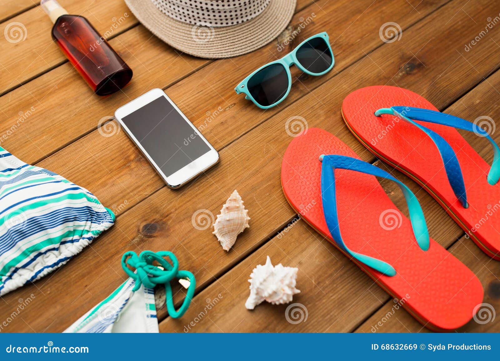 Close Up of Smartphone and Beach Stuff Stock Image - Image of ...