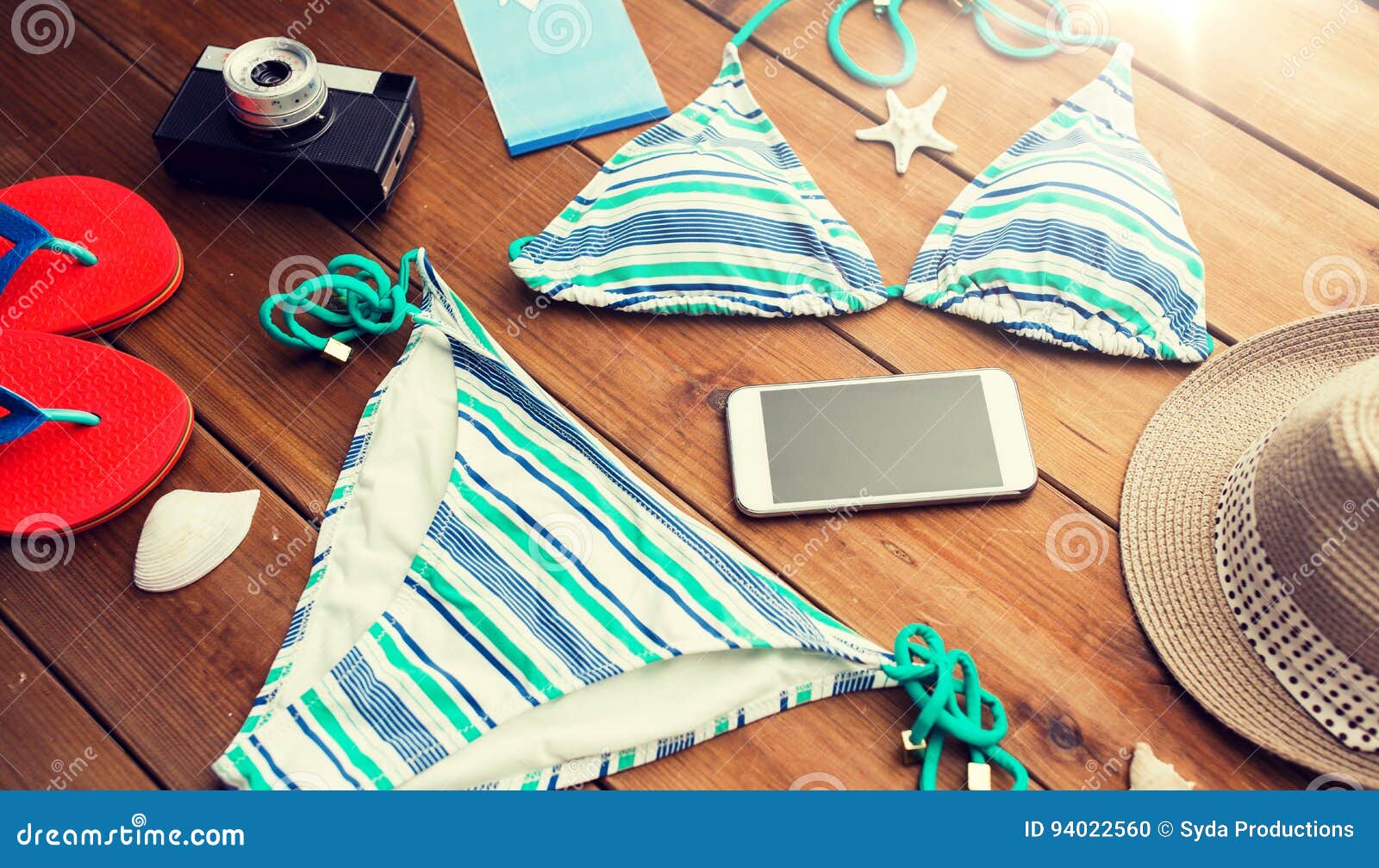 Close Up of Smartphone and Beach Stuff Stock Photo - Image of beachwear ...