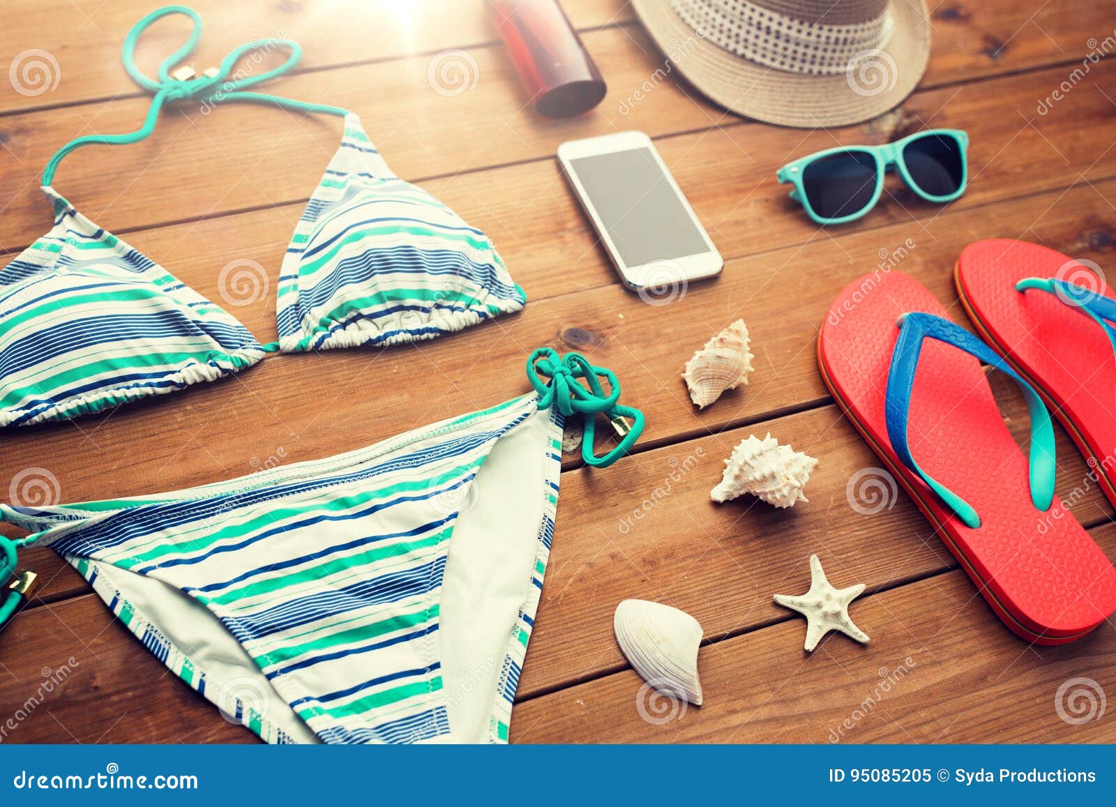 Close Up of Smartphone and Beach Stuff Stock Image - Image of copyspace ...