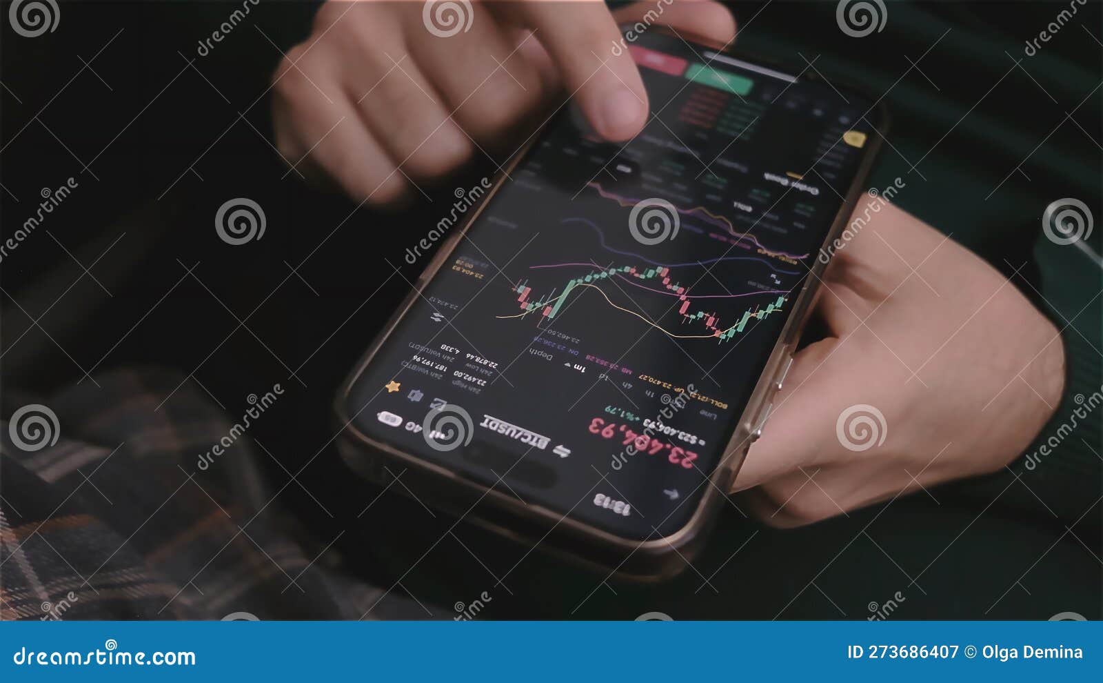 Close Up Smartphone with Stock Market Graph on Touch Screen with Hands ...