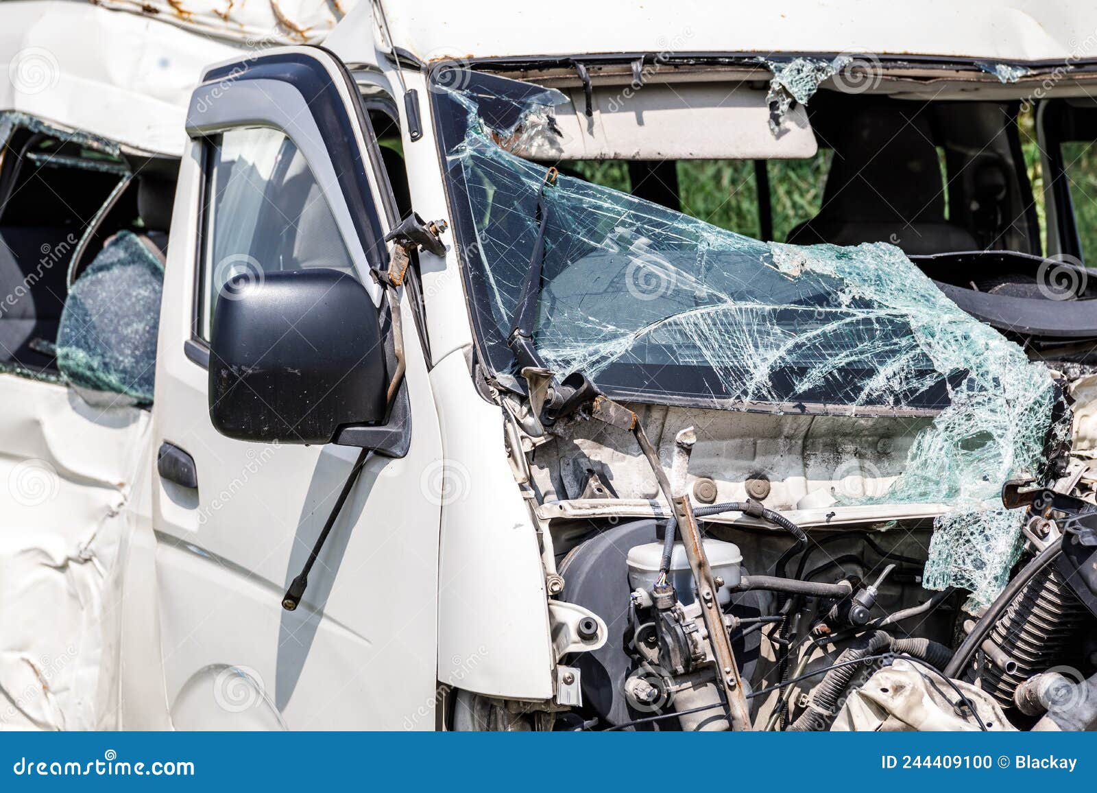 Close Up of Smashed Minivan after Serious Car Accident Stock Photo ...