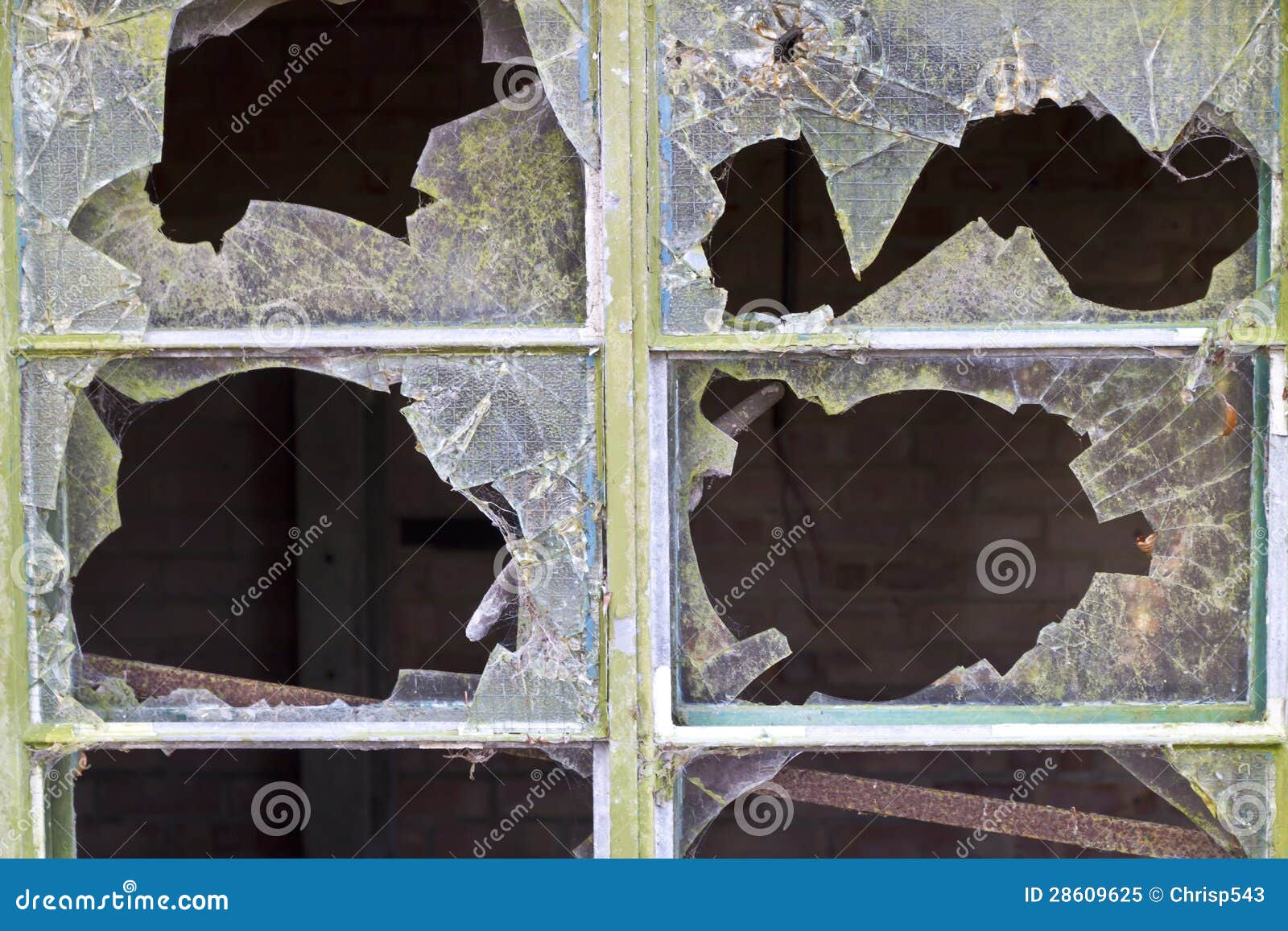 Close Up of Smashed Panes of Glass in a Window Stock Image - Image of ...