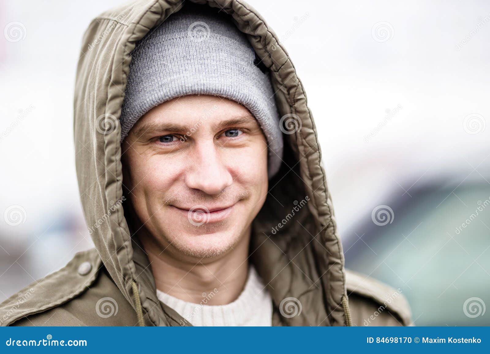 Close Up of Smile Man Wearing Winter Jacket Stock Photo - Image of ...