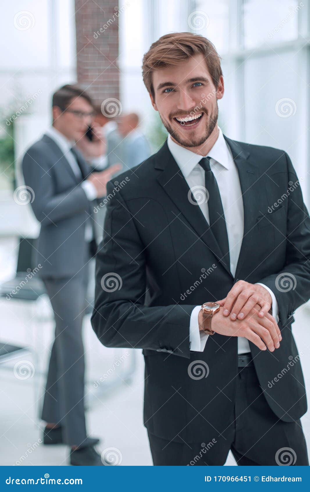 Smiling Business Men Standing in the Office Stock Image - Image of male ...