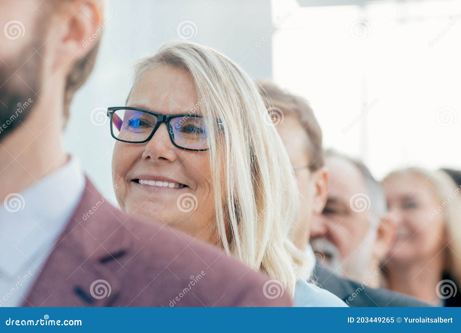 Close Up. Smiling Business People Standing in a Row Stock Image - Image ...
