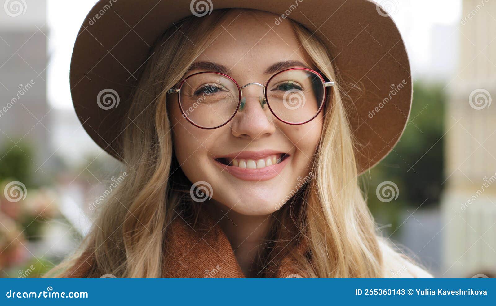 Close Up Smiling Caucasian 20s Woman Smile Broadly With White Teeth