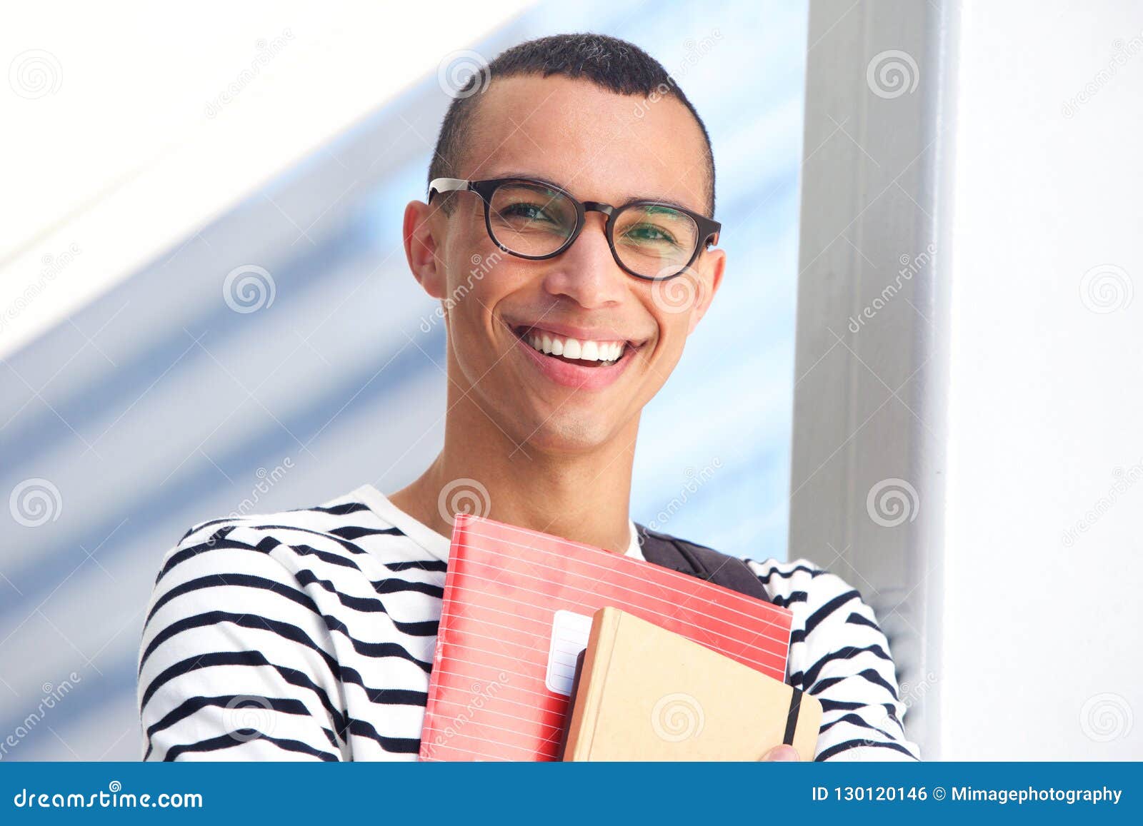 Close Up Smiling College Student with Glasses Stock Photo - Image of ...