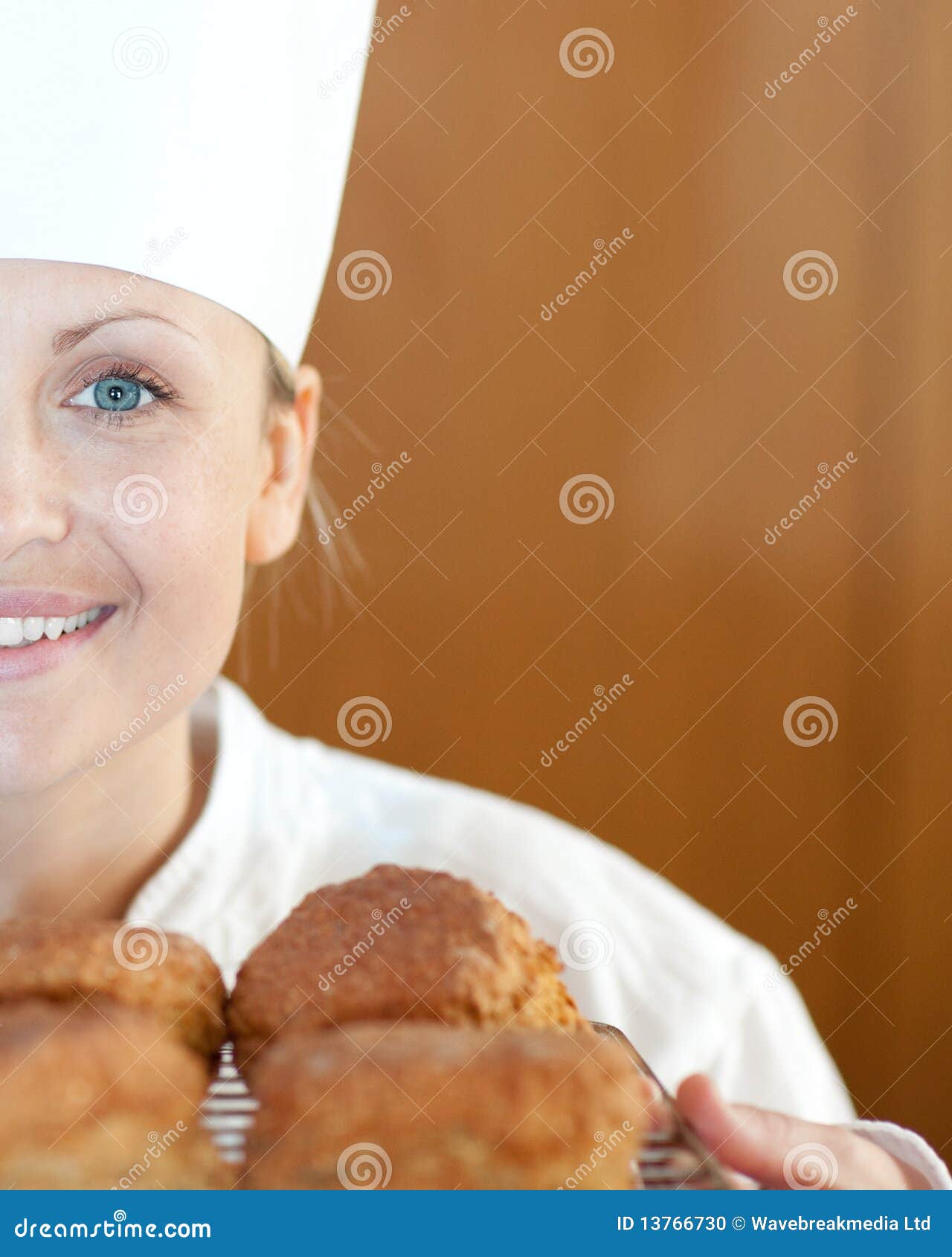 Close-up of a Smiling Female Chef Baking Scones Stock Photo - Image of ...