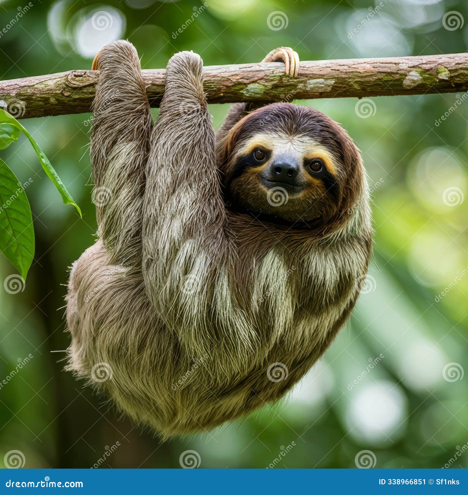 Close Up of a Smiling Three Toed Sloth Hanging Upside Down from a Tree ...