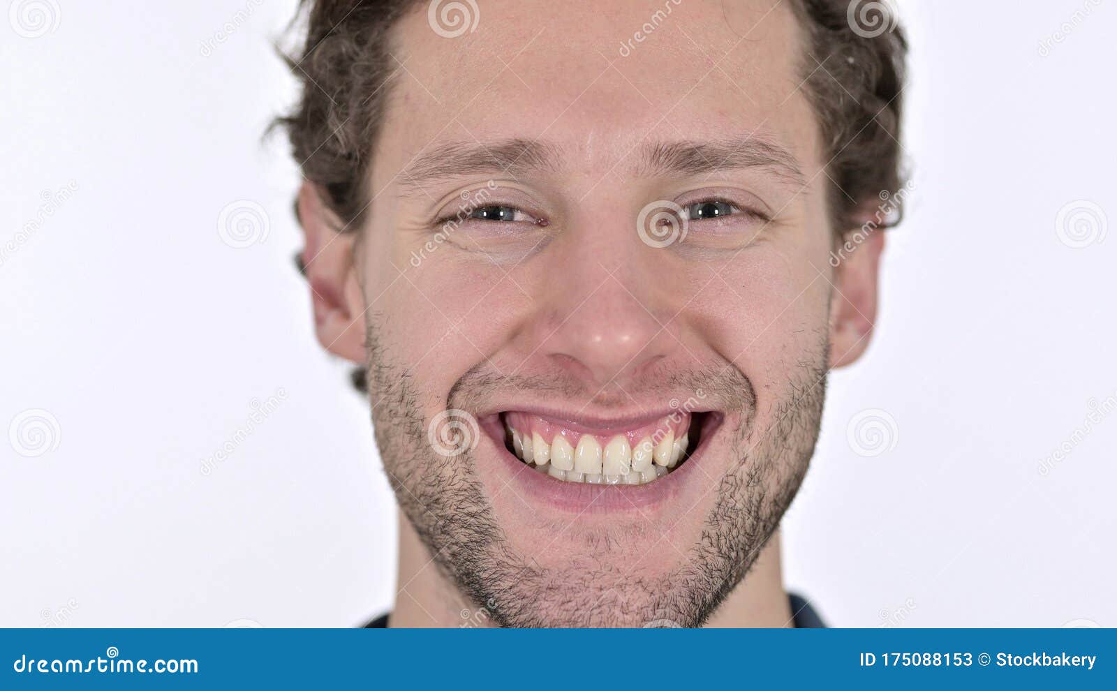 Close Up of Smiling Young Man Face on White Background Stock Image ...