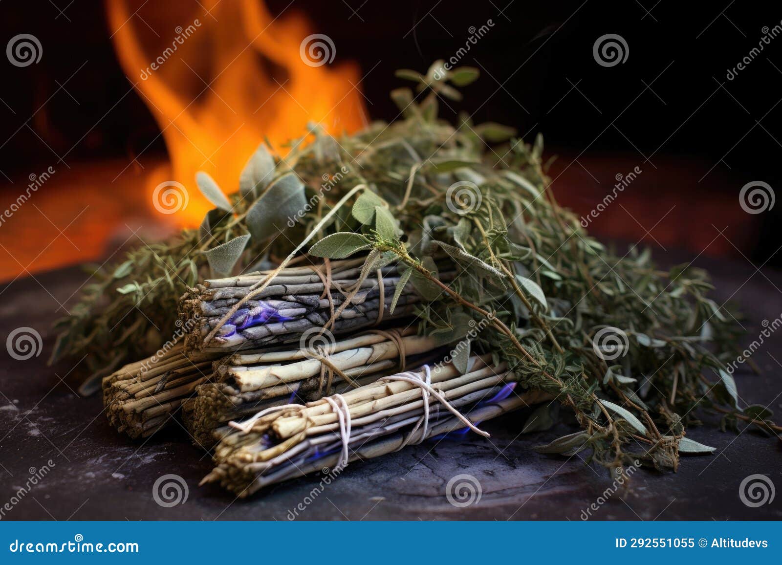 Close-up of Smudging Sage Bundle Over a Flame Stock Image - Image of ...