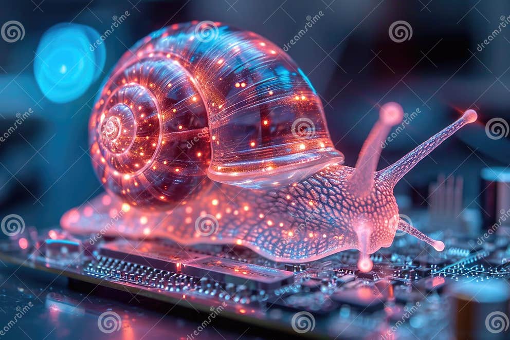 A Close Up of a Snail on a Computer Motherboard Artificial Glowing ...