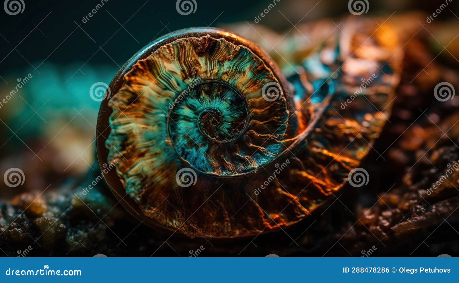 A Close Up of a Snail Shell on a Piece of Wood with Other Shells in the ...